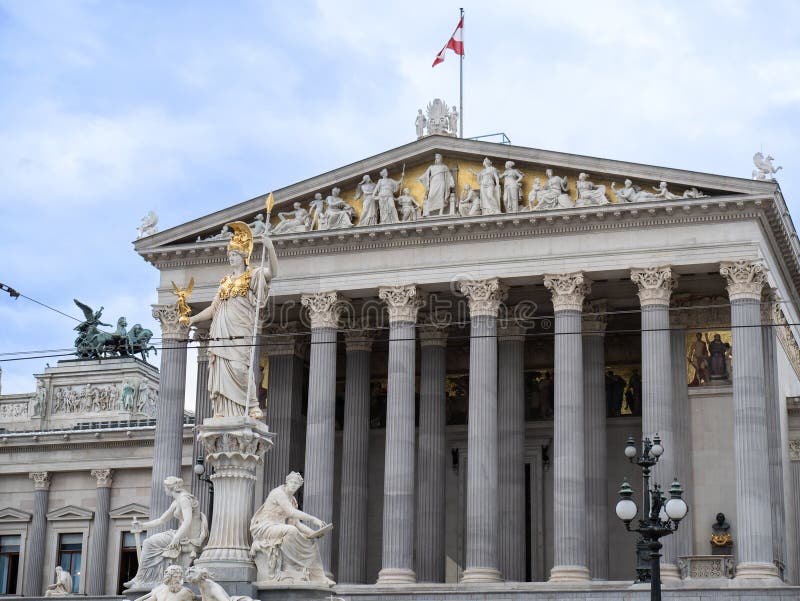 Facade of Neoclassical Parliament Building in Vienna with Its Iconic ...