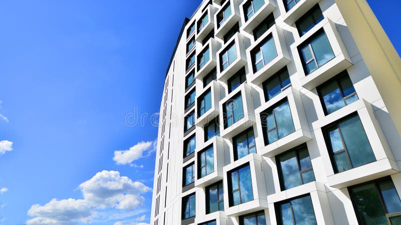 The Facade of the New Apartment Building Shaped Like Cubes. Stock Image ...