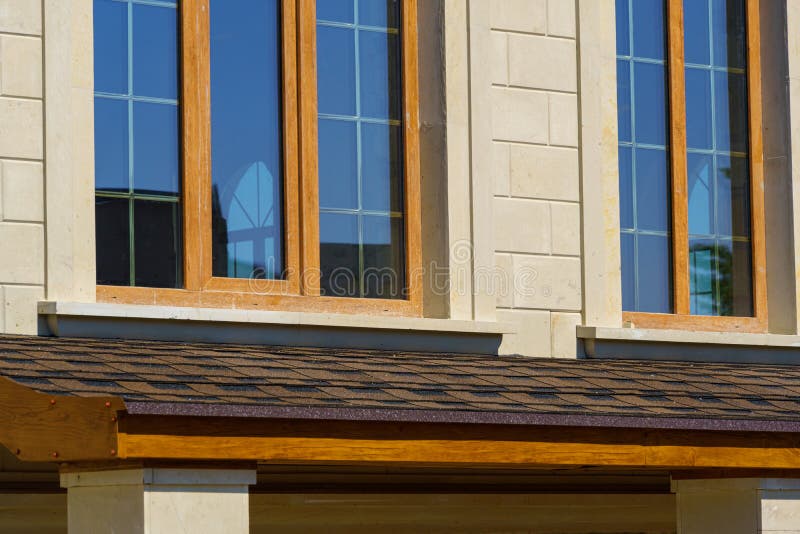 Facade of a New House, Windows and Roof Stock Photo - Image of glass ...