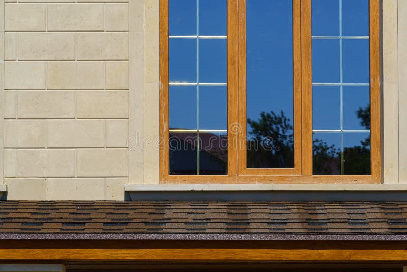Facade of a New House, Windows and Roof Stock Photo - Image of brown ...
