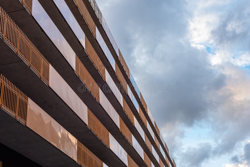 Facade of an Office Building with Wooden Sun Shades Stock Image - Image ...
