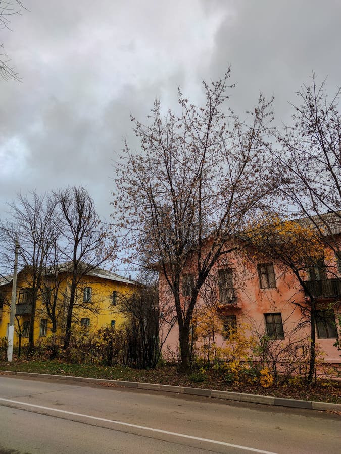 The Facade of an Old Brightly Colored Building in the Autumn Time ...