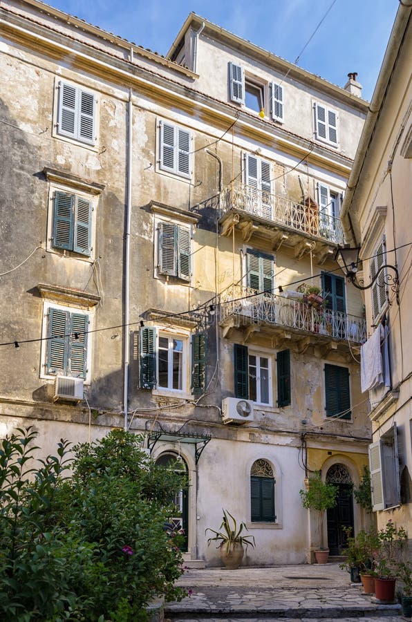 Facade of an Old Building in Corfu Island, Greece Stock Image - Image ...