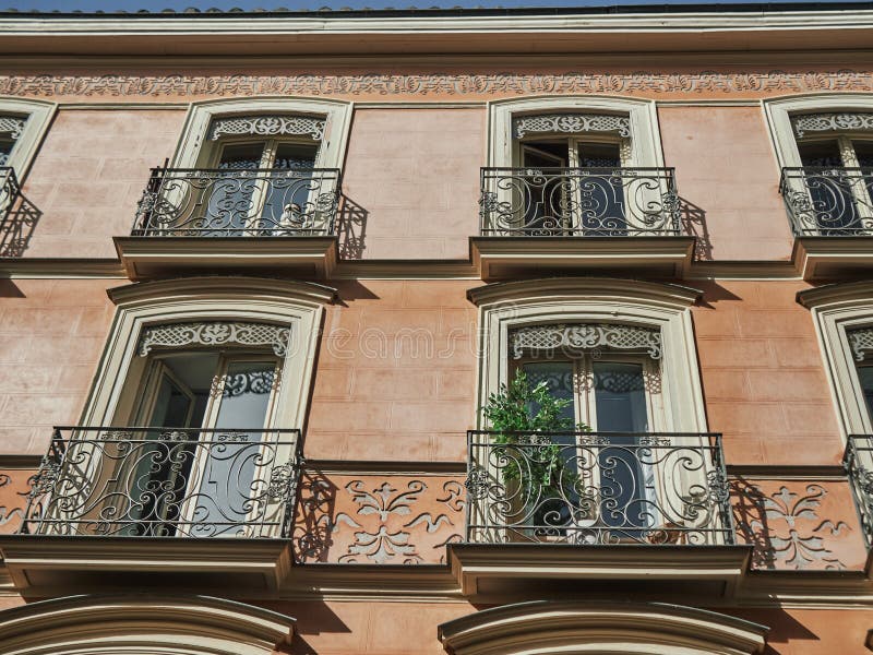 Facade of an Old Building in Madrid. Nice Design. Spring Day Stock ...