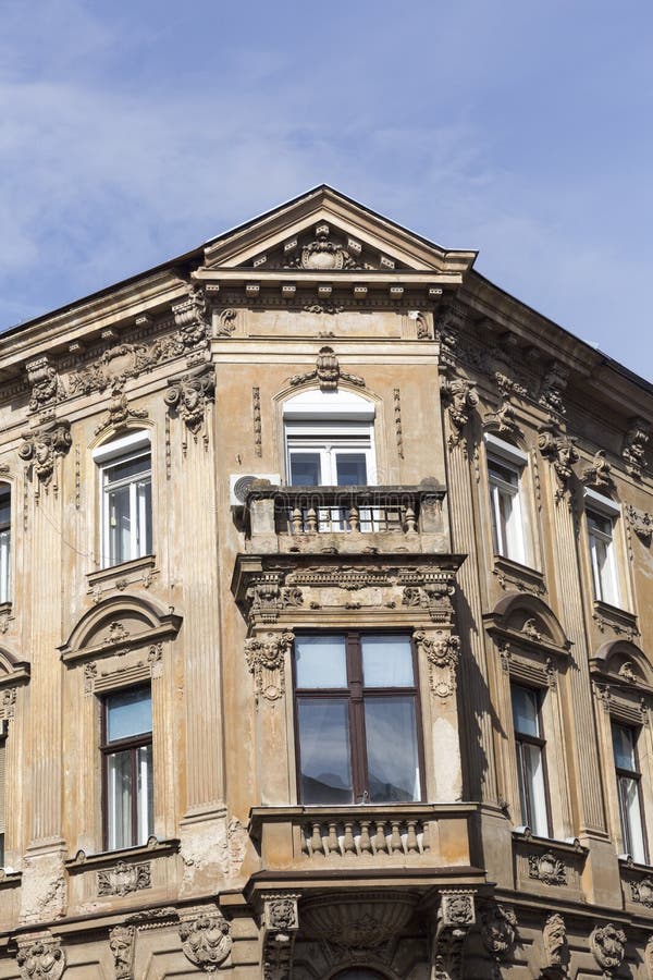 Facade of the Old Building with Rich Decorations Stock Image - Image of ...
