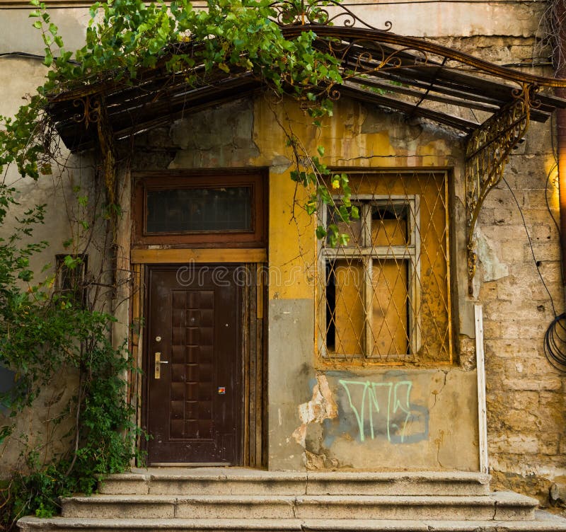 Facade of an Old Building in the Slums Stock Photo - Image of people ...