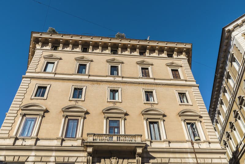 Facade of an Old Classic Building in Rome, Italy Stock Photo - Image of ...