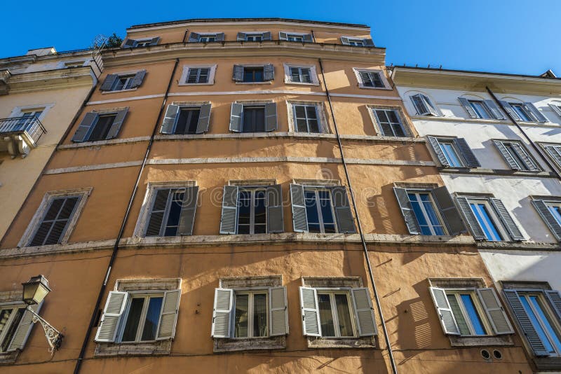 Facade of an Old Classic Building in Rome, Italy Stock Photo - Image of ...