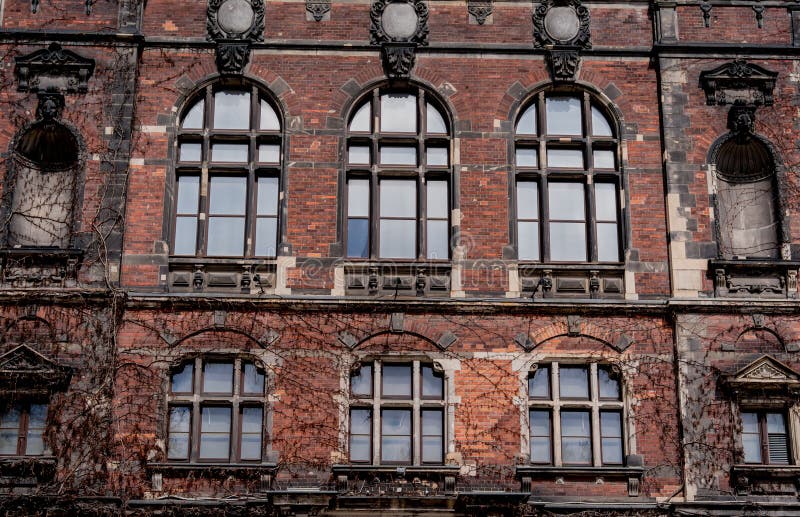 Facade of a Old European Historical Building with Vintage Windows and ...