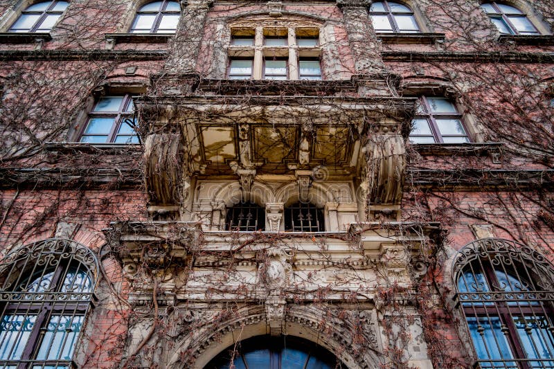 Facade of a Old European Historical Building with Vintage Windows and ...