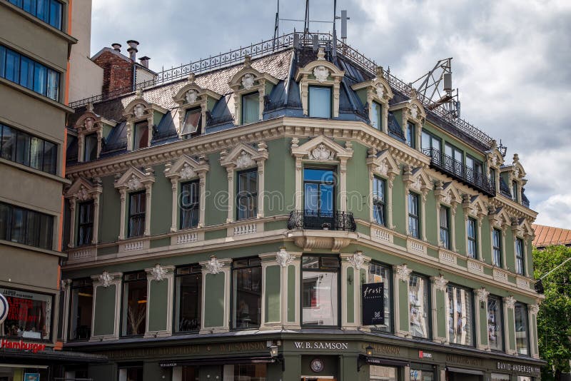 Facade of an Old, Historical Building in Downtown of Oslo, Norway ...