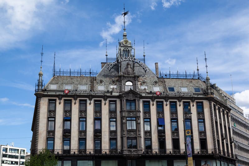 Facade of an Old, Historical Building in Downtown of Oslo, Norway ...
