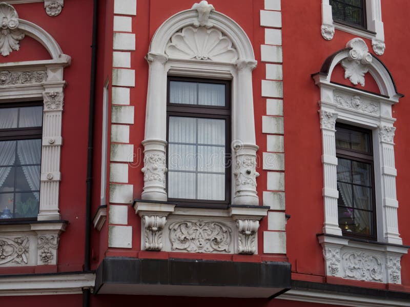 The Facade of an Old House in the Baroque Style. Baroque Windows Stock ...