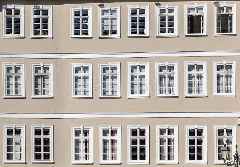 Facade of Old House with Wooden Windows in Row Stock Image - Image of ...