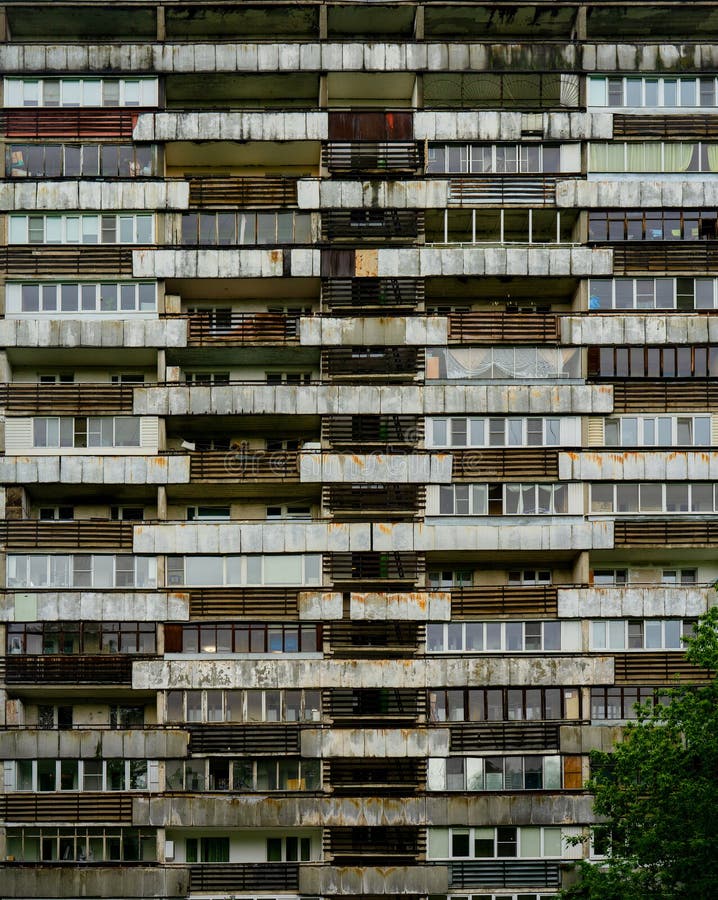 Facade of an Old Multi-storey Residential Building with Balconies ...