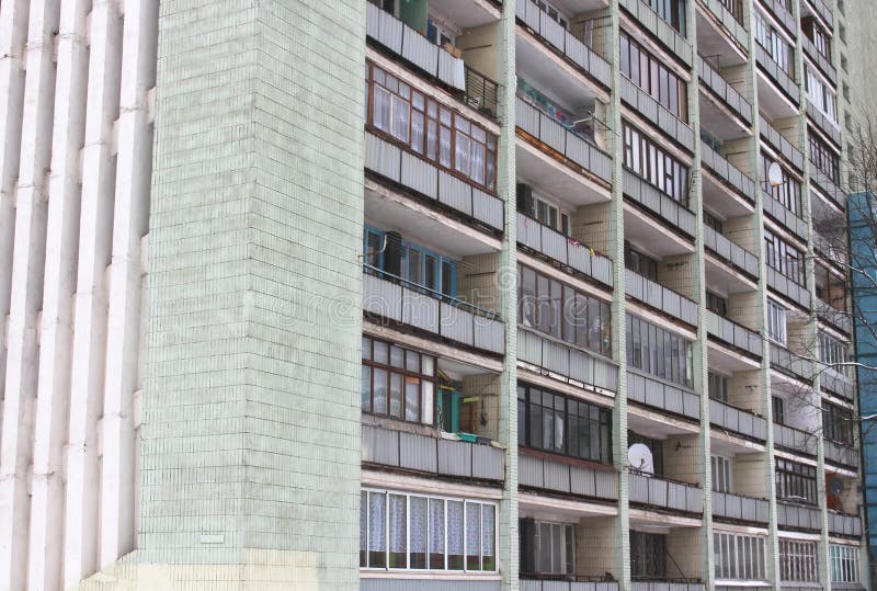 The Facade of an Old Panel Multi-storey Building Stock Photo - Image of ...