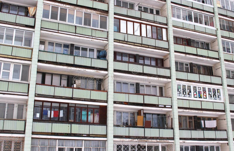 The Facade of an Old Panel Multi-storey Building Stock Photo - Image of ...