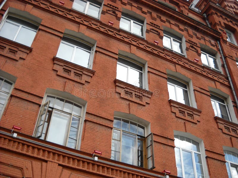 Facade of an Old Red Brick Building. Old Center of Moscow Stock Image ...