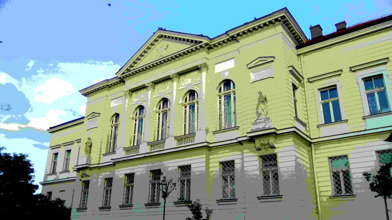 The Facade of an Old Two-story Building in a Classical Style with ...