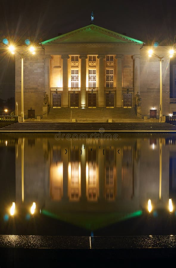 Facade of a Opera House at Night Stock Image - Image of lighting ...