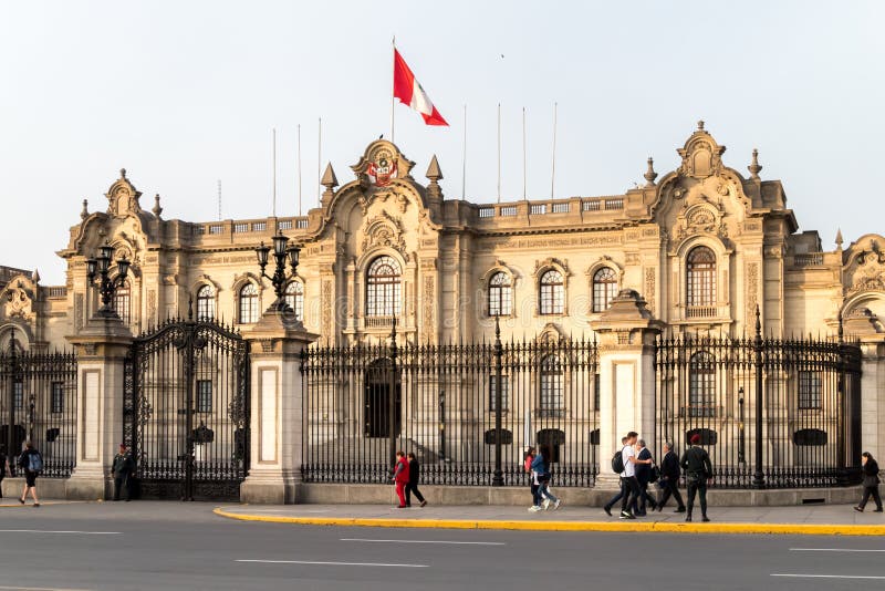 Facade of President Palace in Central Square of Lima, Peru Editorial ...