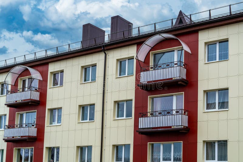 Facade of Renovated Multi Story House Stock Image - Image of glass ...