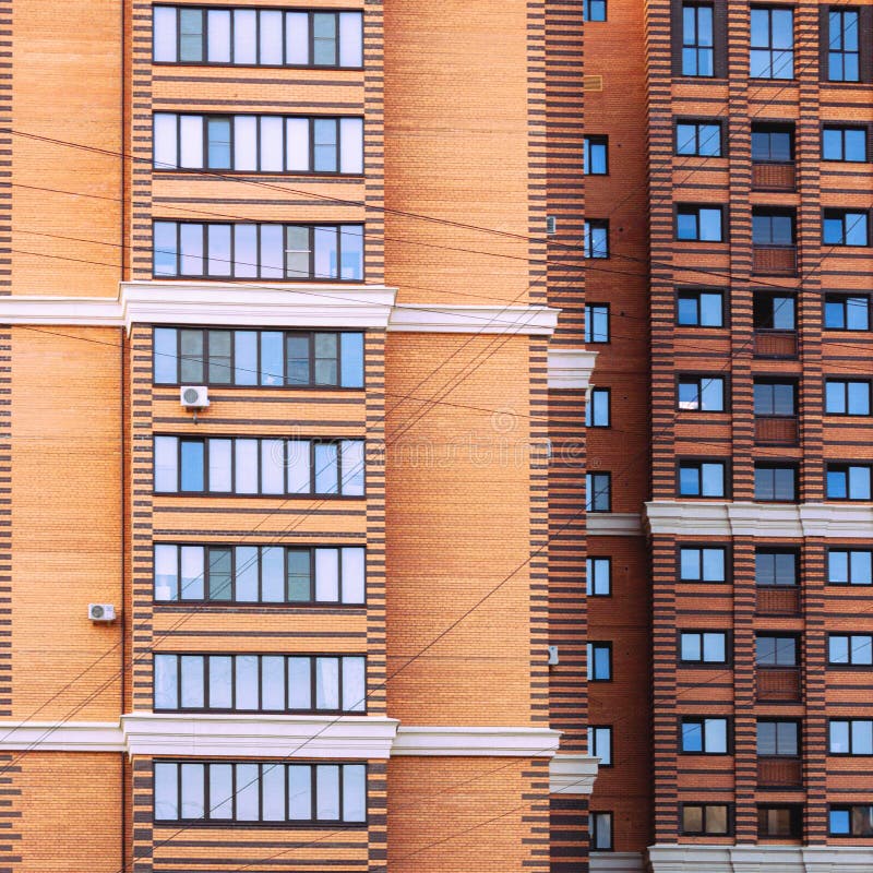 Facade of a Residential Building with Lots of Flats and Windows Stock ...