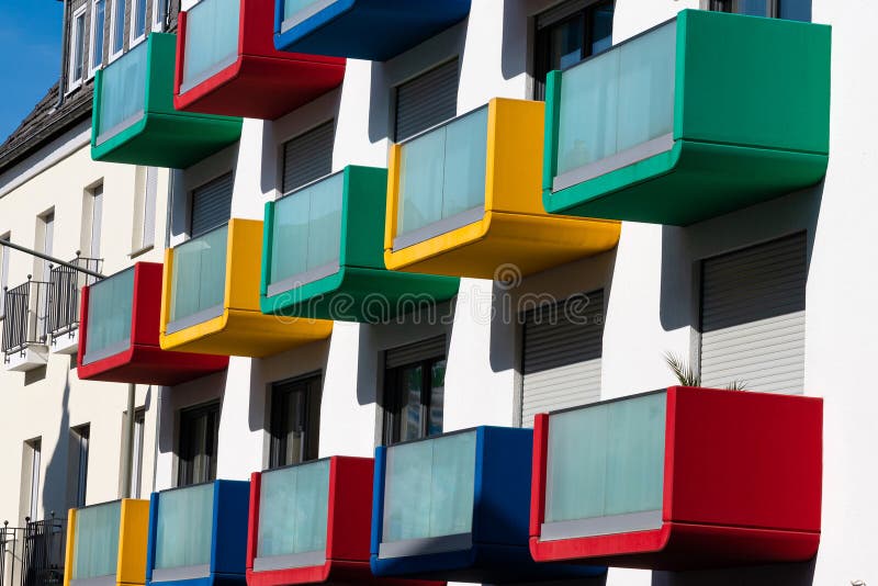 Facade of a Residential Building with Multi Colored Balconies Stock ...