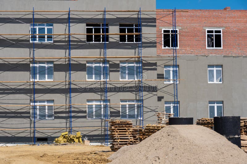 Facade Restoration Work. Scaffolding in Front of the Facade. Building ...