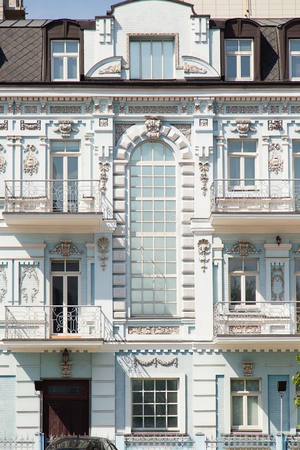 Facade of Retro Building with Many Windows Stock Photo - Image of ...