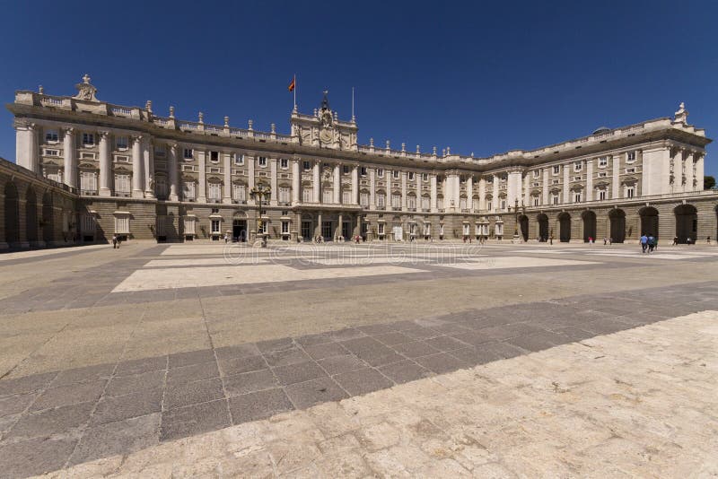 Facade of Royal Palace of Madrid in Madrid Spain and the Empty Square ...