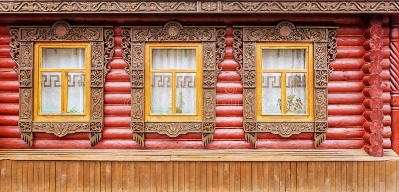 Facade of Russian Log Houses Stock Photo - Image of board, culture ...