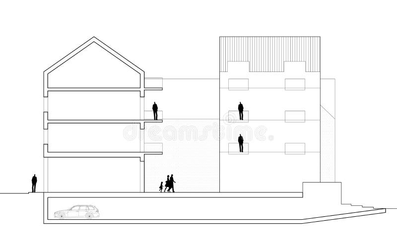 Facade and Section of the Building Stock Illustration - Illustration of ...