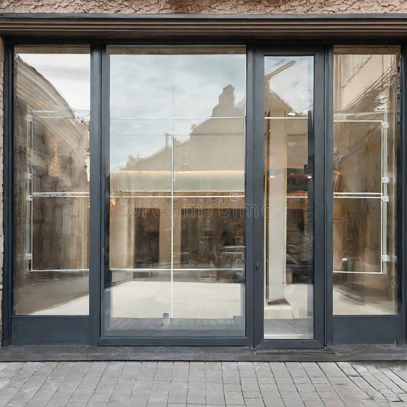 Facade of a Shop with a Reflection of the Sky and Clouds. AI-generated Image Stock Illustration ...