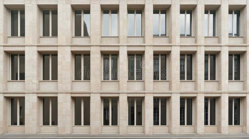 The Facade Showcases Light Beige Stone, Black-framed Windows, and ...