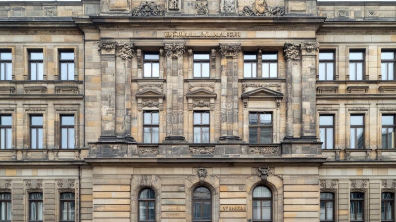 The Facade Showcases Light Beige Stone, Black-framed Windows, and ...