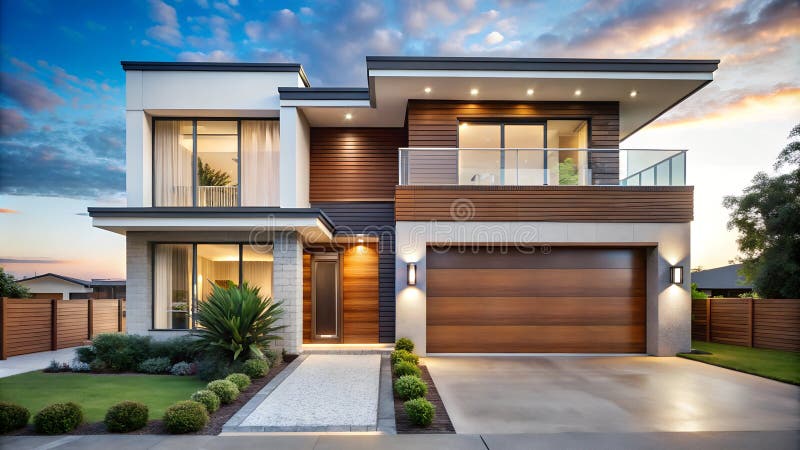 Facade of a Sleek Contemporary Home in a Suburban Setting Stock Photo ...