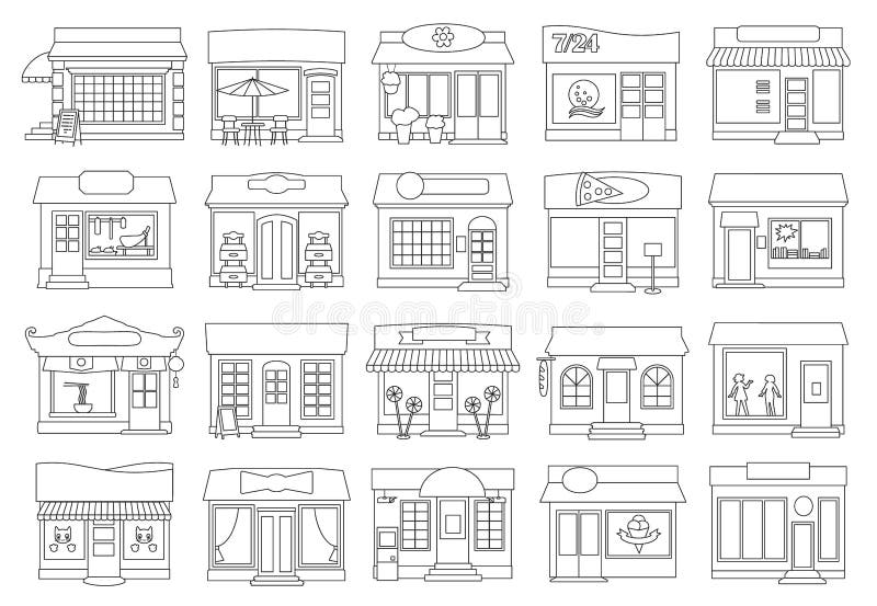Facade Store Vector Outline Set Icon. Vector Illustration Storefront on ...