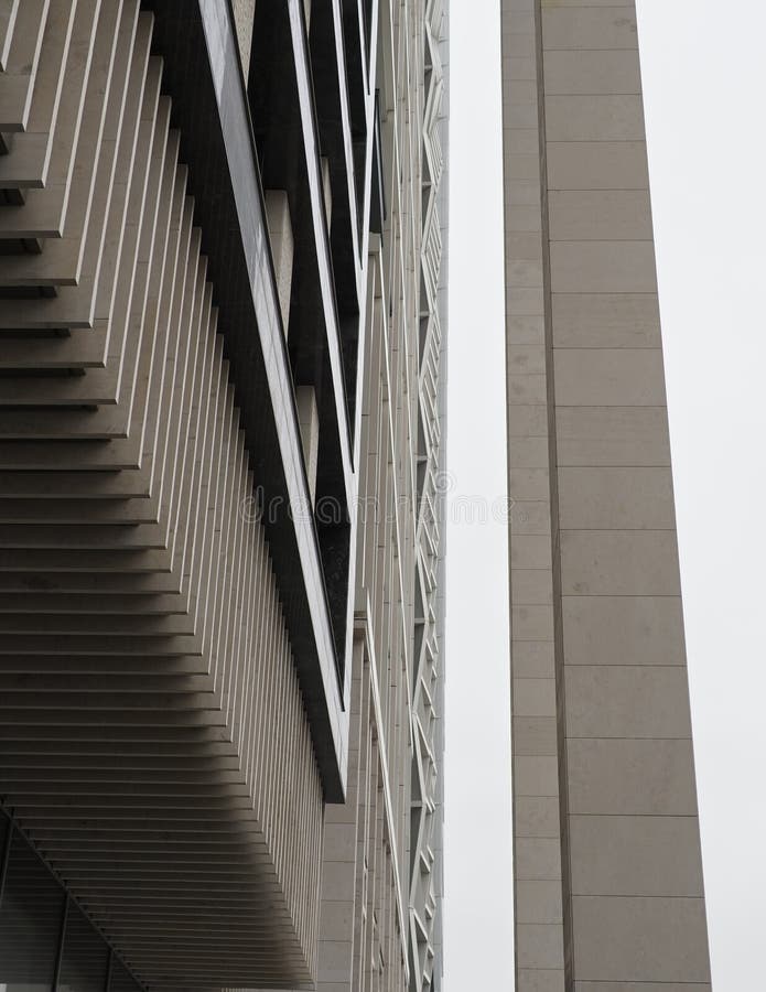 Facade and Tall Narrow Tower of Skyscrapers Stock Photo - Image of ...