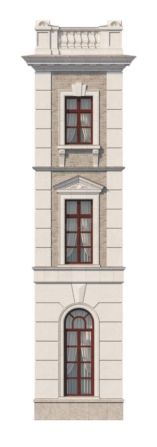 Facade of a Three-story Classic House with Windows. 3D Rendering Stock ...