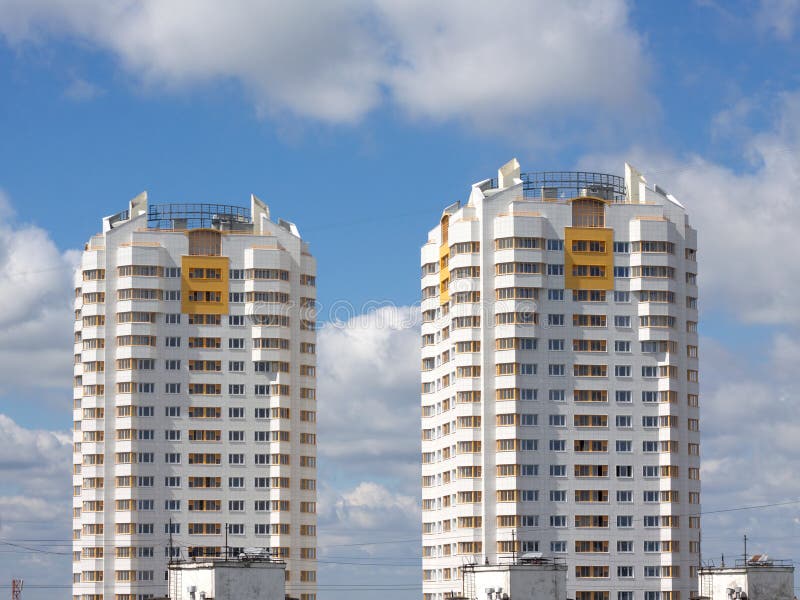 Facade of Two Constructed Buildings Stock Image - Image of blue, urban ...