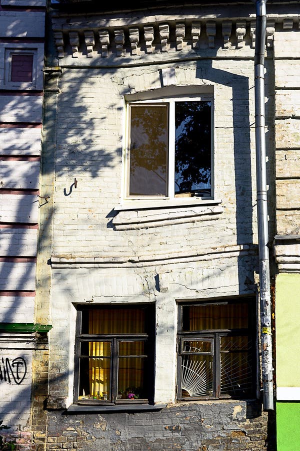 Facade of the Two-storey White Brick Building Stock Photo - Image of ...