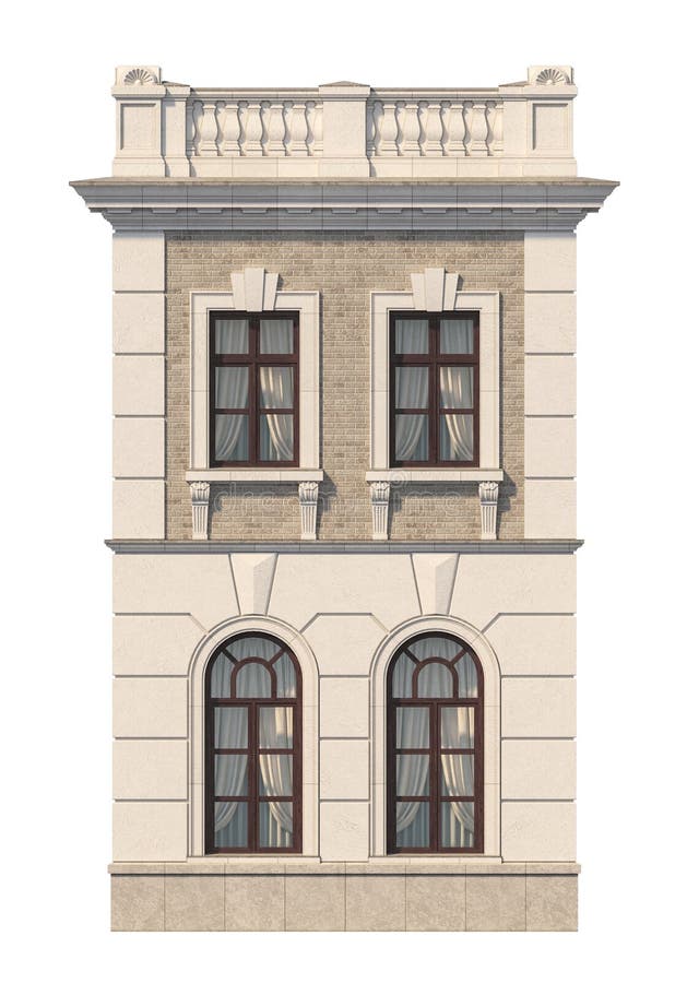Facade of a Two-story Classic House with Windows. 3D Rendering Stock ...