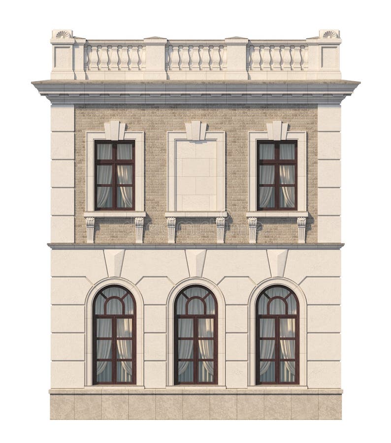 Facade of a Two-story Classic House with Windows. 3D Rendering Stock ...