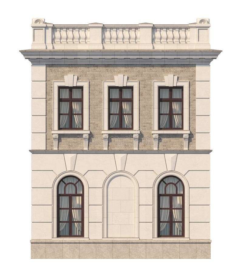 Facade of a Two-story Classic House with Windows. 3D Rendering Stock ...