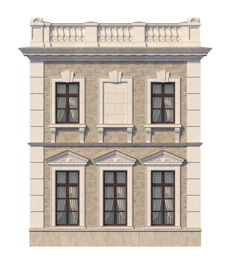 Facade of a Two-story Classic House with Windows. 3D Rendering Stock ...