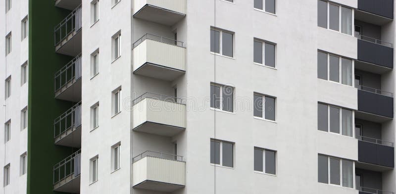The Facade Of A Typical Block Multi-storey Residential Building. Front ...