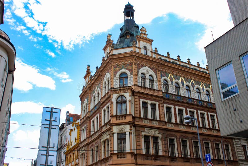 Facade of a Typical Czech House in the Old Town of Pilsen, in Czech ...