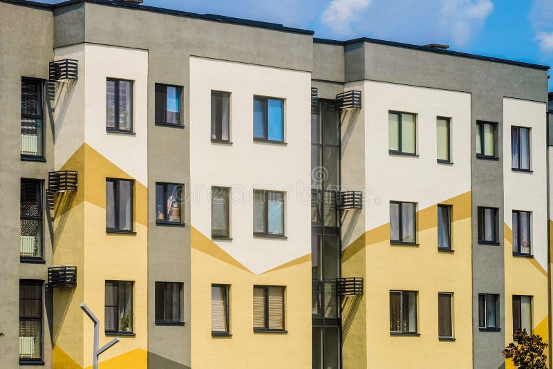 Facade Typical Middle Storey Residential Building Under a Blue Cloudy ...