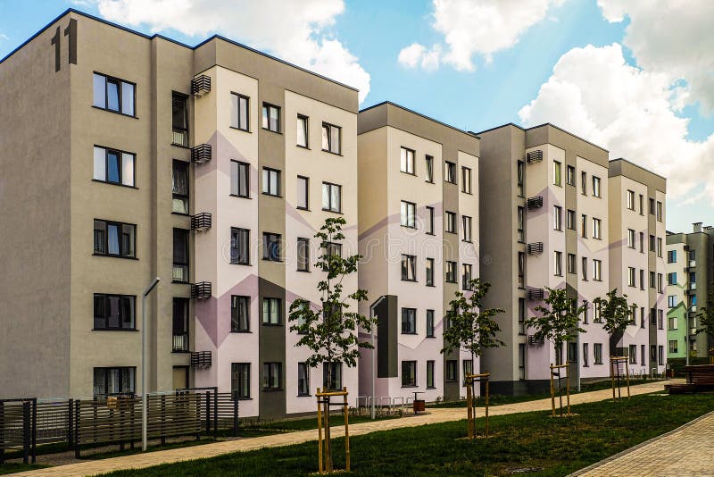 Facade Typical Middle Storey Residential Building Under a Blue Cloudy ...